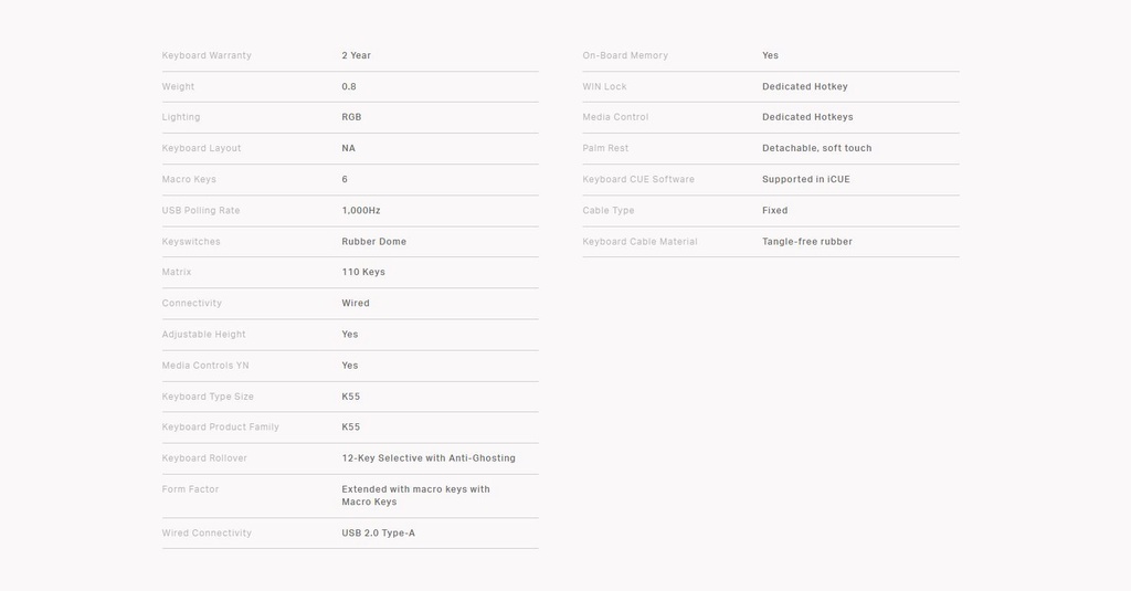 CORSAIR K55 RGB PRO Gaming Keyboard (IP42 Protection, Spill Resistance ...