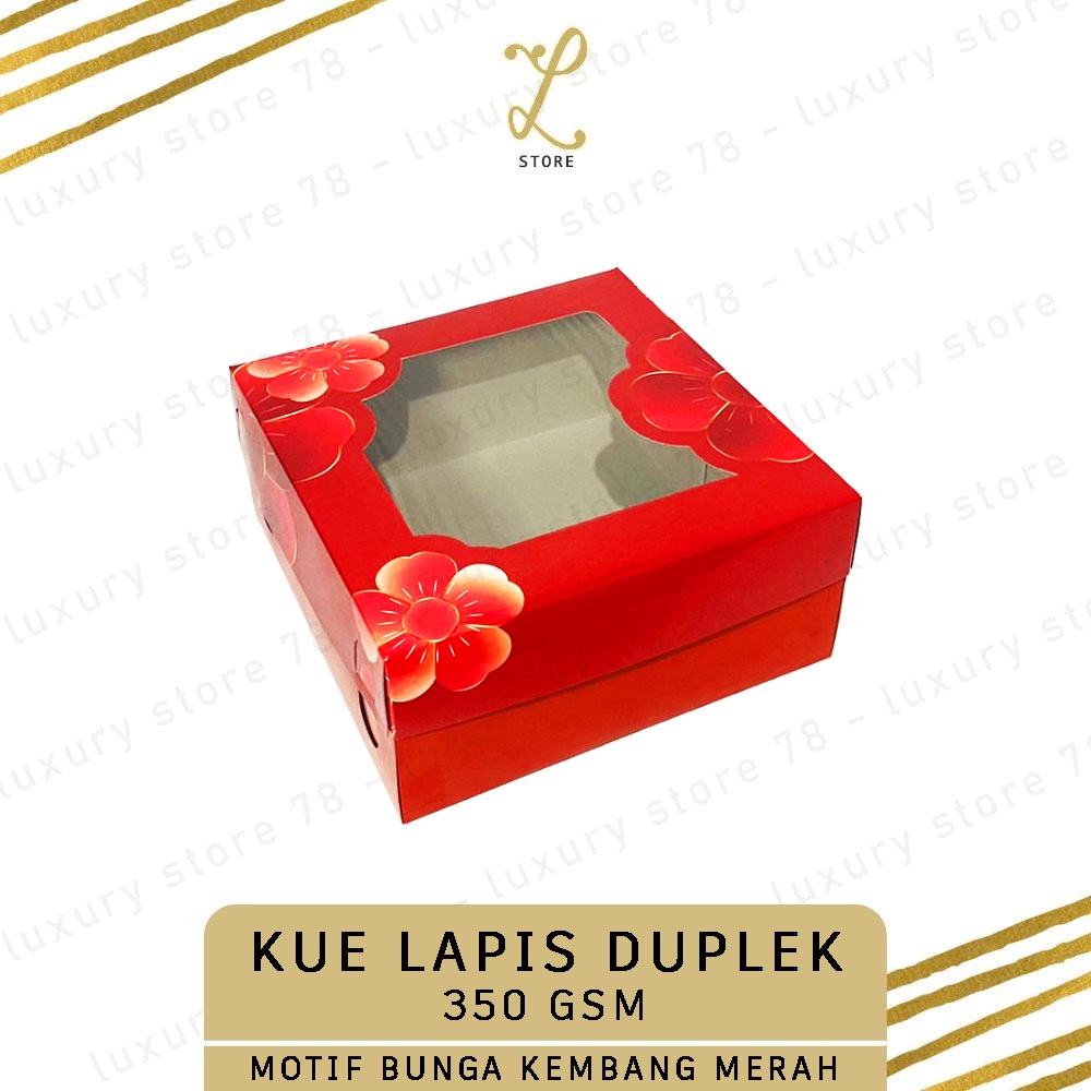 MERAH [22X22X10 CM] (10 pcs) DUPLEK RED FLOWER MOTIF LAYER CAKE DUS ...
