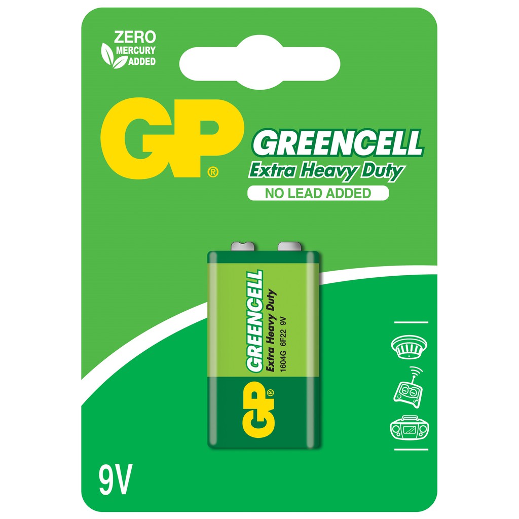 GP 9V Battery 6F22 Greencell Extra Heavy Duty 0% Mercury 9V Batteries ...