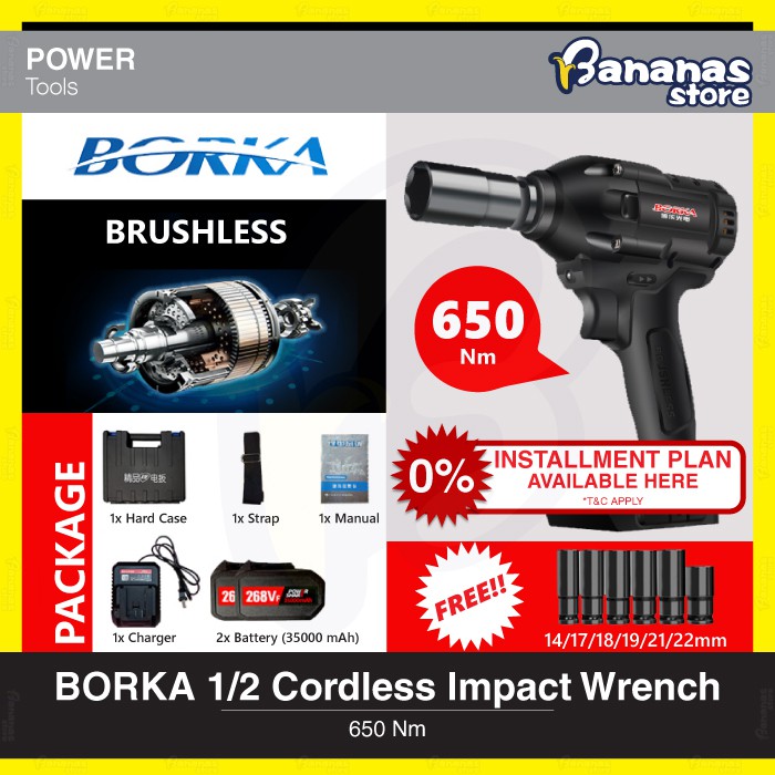 BORKA 650Nm 1/2 Brushless High Torque Power Cordless Impact Wrench Kit ...