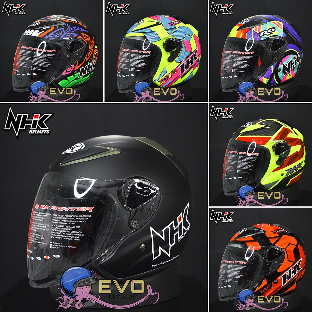 NHK R6 SOLID ALL COLORS ORIGINAL NHK HALF FACE SINGLE VISOR HELMET ...