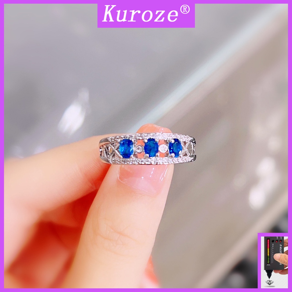 Kuroze New Sapphire Blue Diamond Hollow Stackable Ring Natural Blue ...