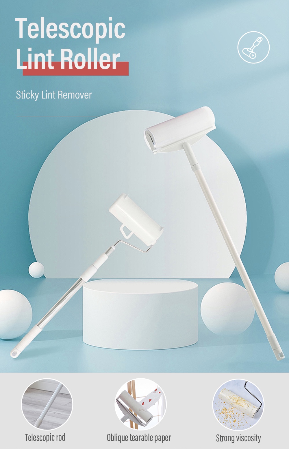 High-end Telescopic Lint Roller Extendable Rod Sticky Mops Dust Pet Fur ...