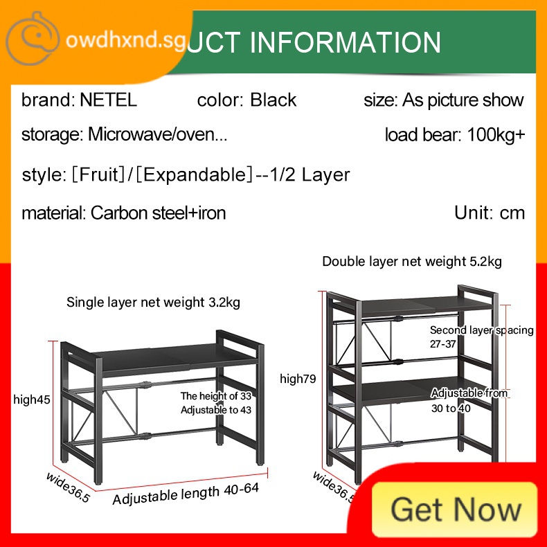 NETEL Kitchen Storage Microwave Rack Expandable and height-adjustable ...