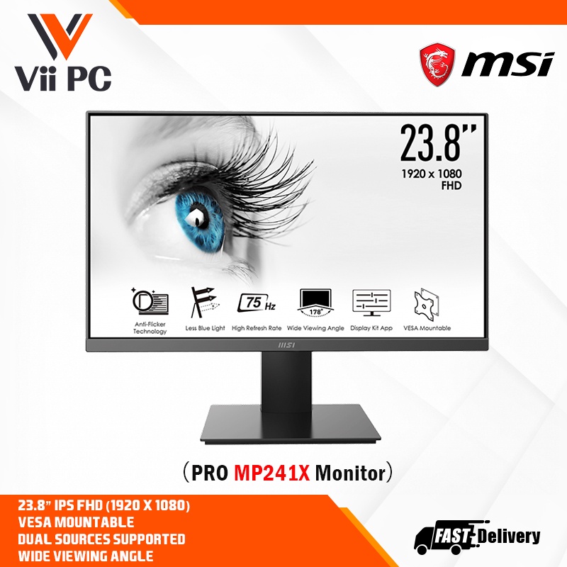 MSI Pro MP241X 24 Inch Full HD 1080p 75Hz Refresh Rate, Anti-Glare ...