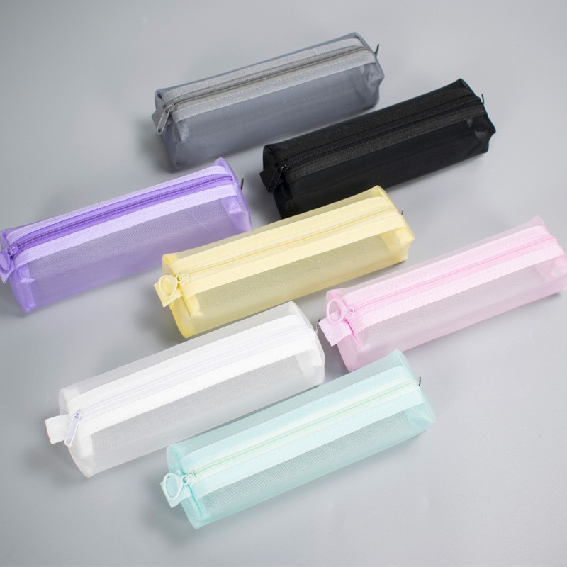 Colour Transparent Pencil Bag Mesh Pouch Zip Clear Cute Pencil Case ...