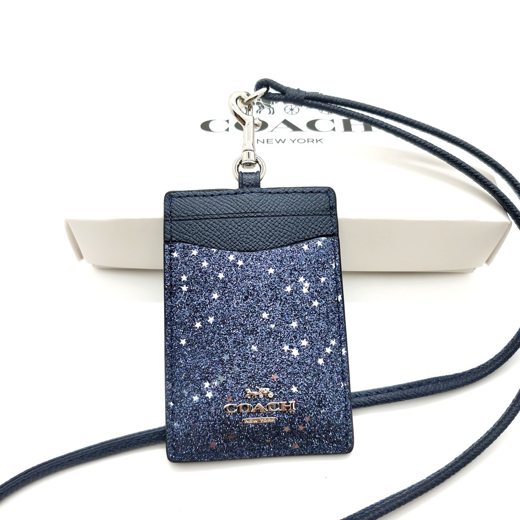 Coach Metal Logo Card Holder ID Lanyard Christmas Five-star Dark Blue ...