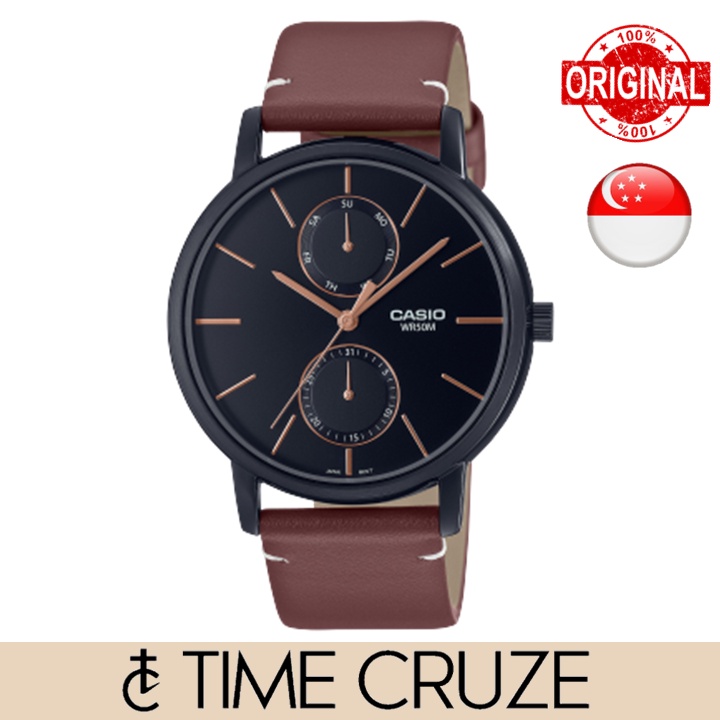 [Time Cruze] Casio MTP-B310 Brown Leather Strap Black Dial Analog Quartz Men Watch MTP-B310BL ...
