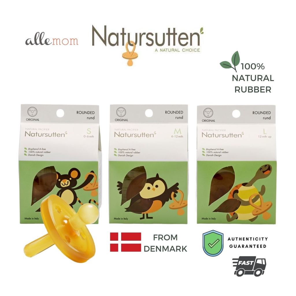 Natursutten Original Natural Rubber Baby Pacifier - Rounded (3 sizes ...