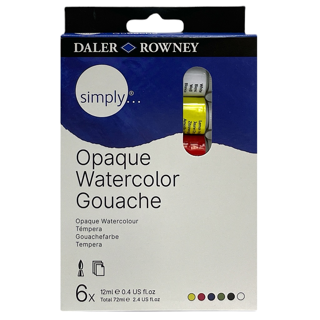 Daler Rowney 6 x 12ml Simply Opaque Watercolour Gouache Set 126600006 ...