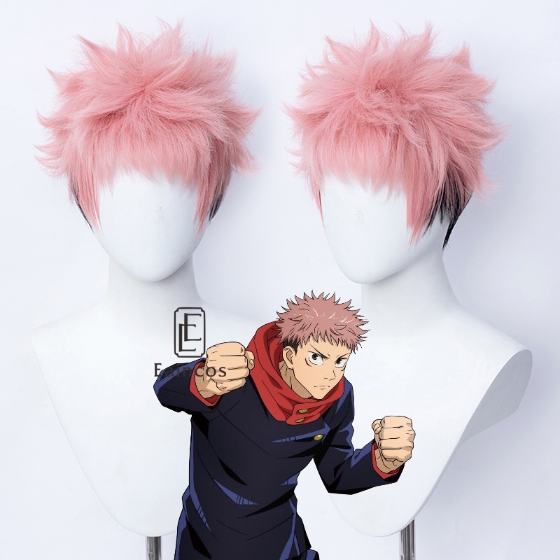 Misscoo Anime Jujutsu Kaisen Cosplay Yuji Itadori Wig Pink mixed Black ...