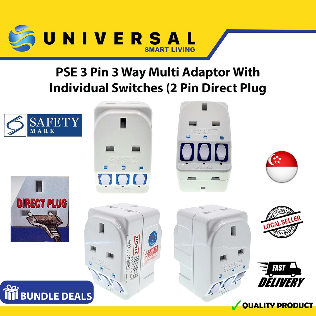 [SG SHOP SELLER] PSE 3 Pin 3 Way Multi Adaptor With Individual Switches ...
