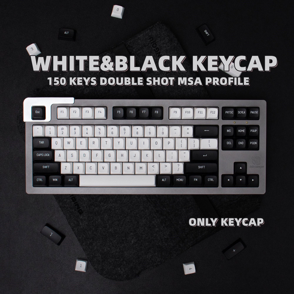 150 Keys White&Black MSA Profile Double Shot Keycaps For MX Switch With ...
