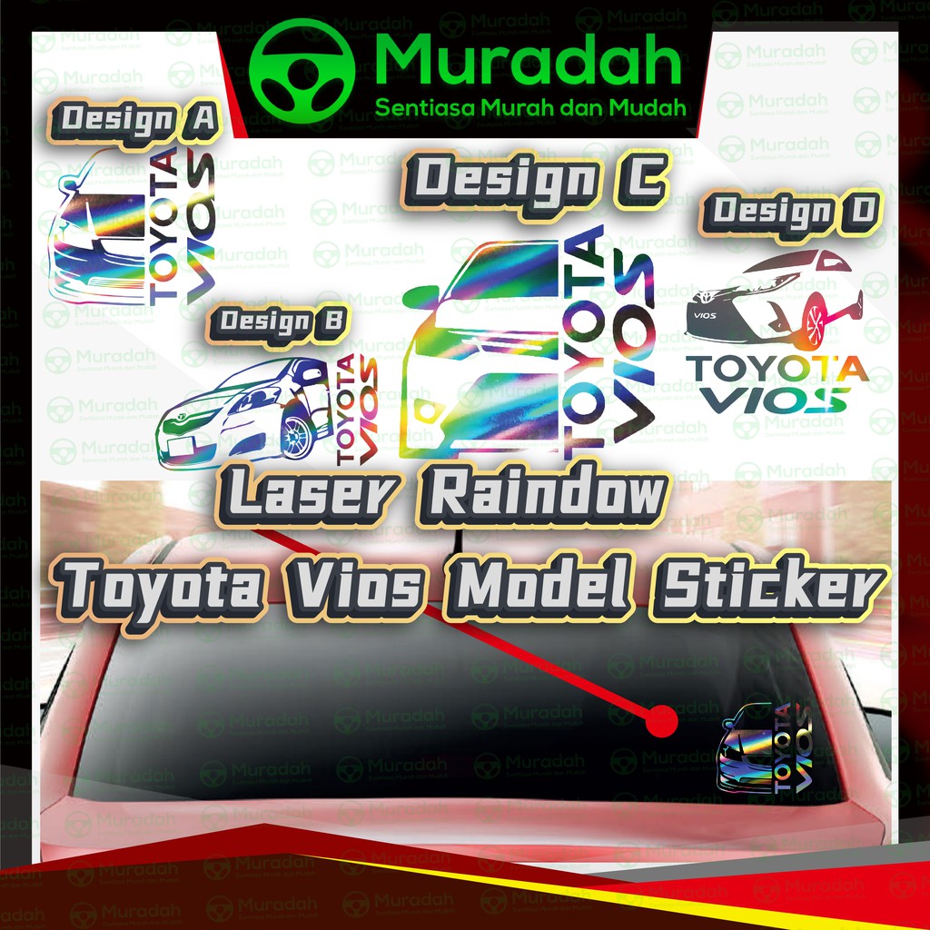 TOYOTA VIOS MODEL SHAPE&WORDS HIGH GRADE Laser Rainbow Sticker Toyota ...