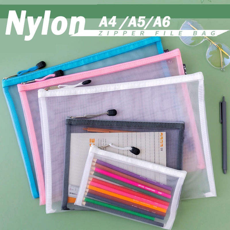 A4/A5/A6 Transparent Nylon Mesh Zipper Pencil Exam Paper File Storage ...