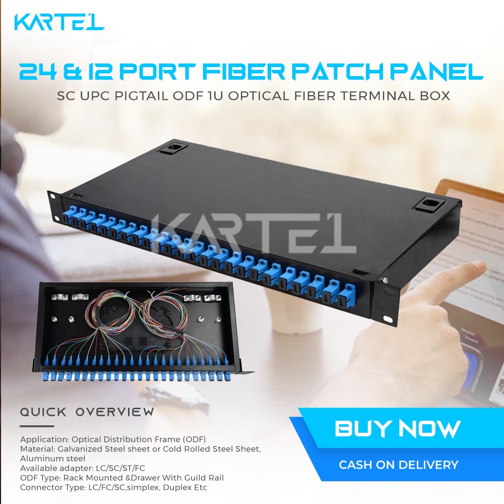24 & 12 Port Fiber Patch Panel SC UPC Pigtail ODF 1U Optical Fiber ...