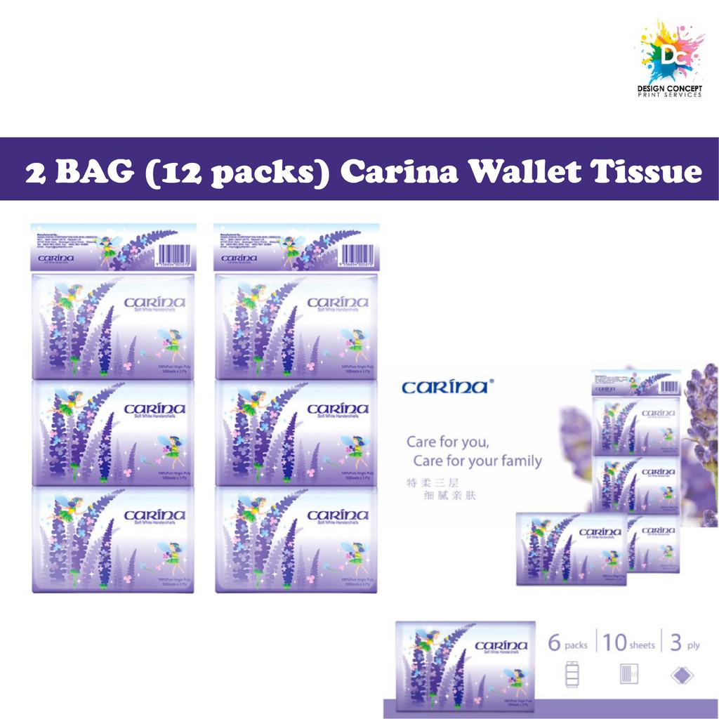 Carina Wallet Tissue x 2 Bags (3ply x 10's x 12 packs) | Shopee Singapore