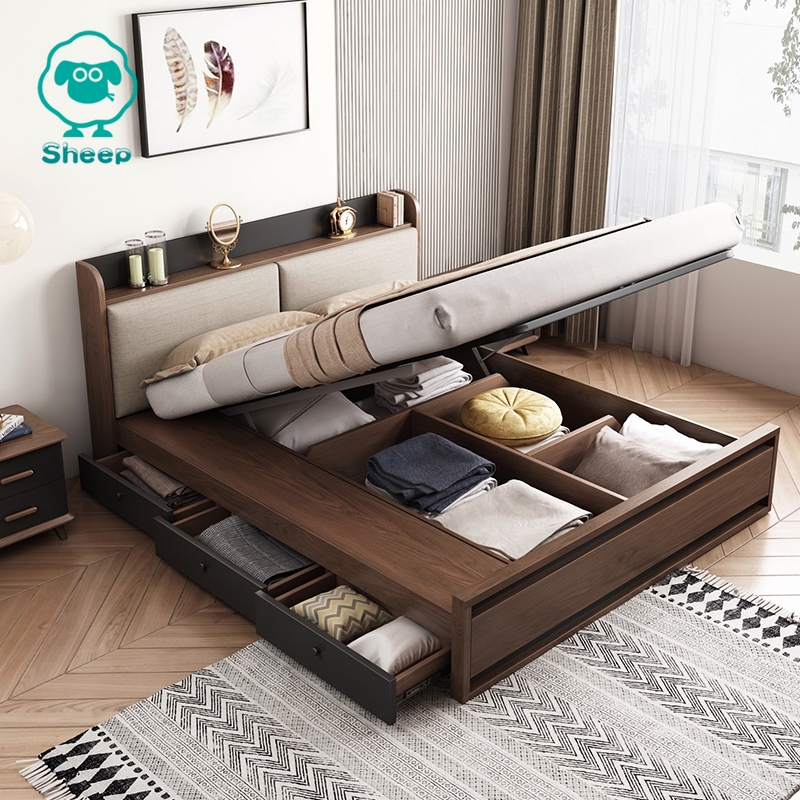 SHEEP Nordic High Box Bed with Mattress Bedroom Furniture Simple Air ...
