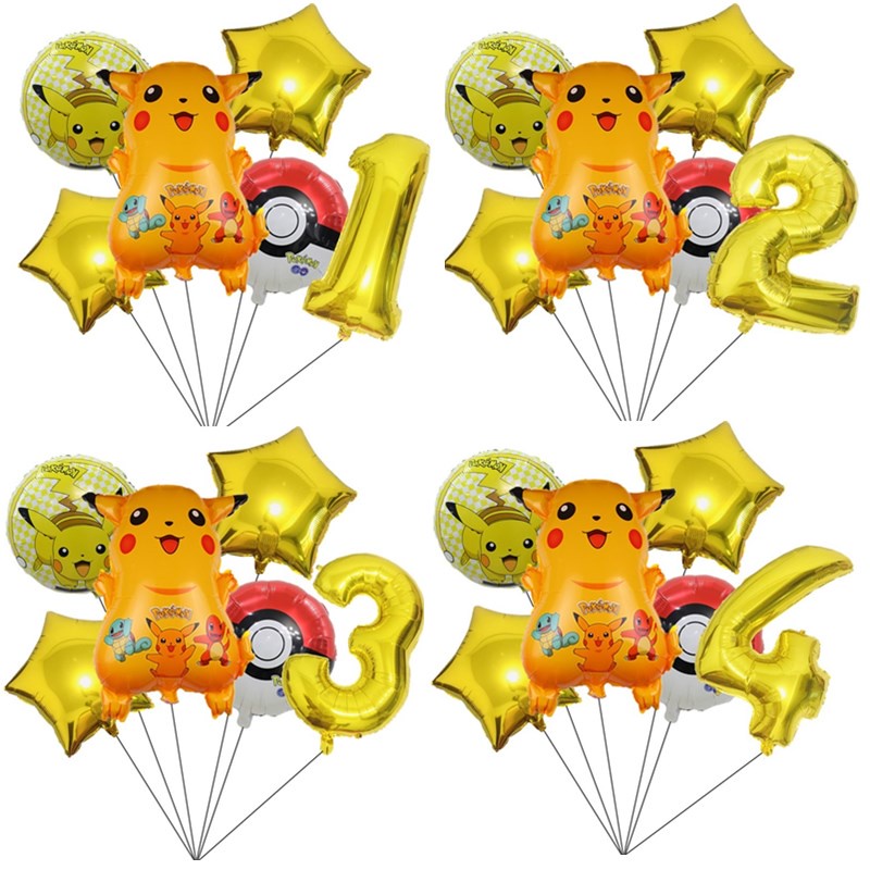 6Pcs Pikachu Pokemon Theme Number Balloon Children Birthday Party ...