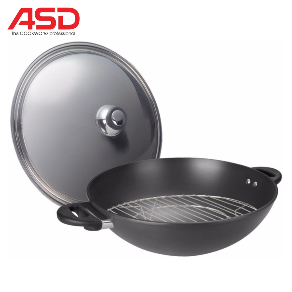 ASD / Hard Anodised Induction Wok w Steamer Rack and Stainless Steel ...