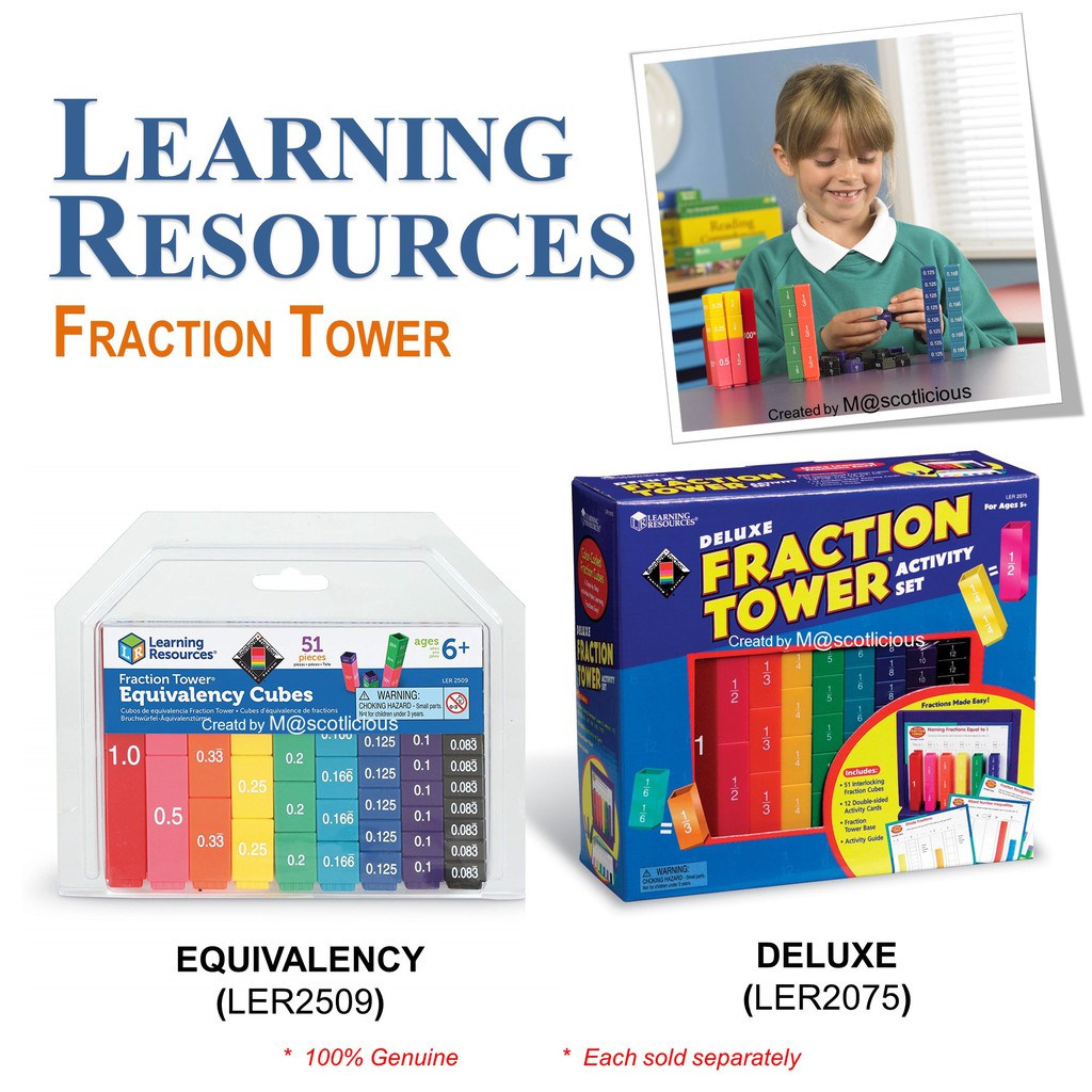 [AUTHENTIC] Learning Resources Fraction Tower Set ( Options: Equivalency Cubes. Deluxe Activity ...