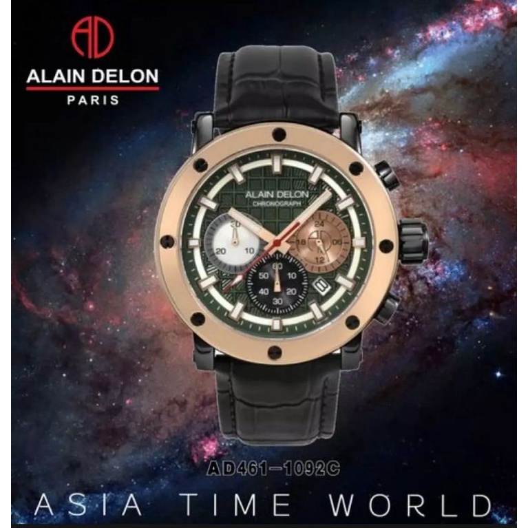 Alain Delon | Men Chronograph AD461-1092C Green Dial with Black Leather ...