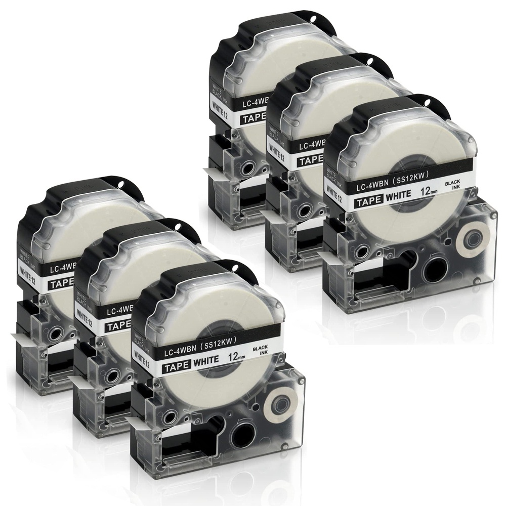 6 Pack SS12KW LK-4WBN LC-4WBN Label Maker Tape 12mm Compatible Epson ...
