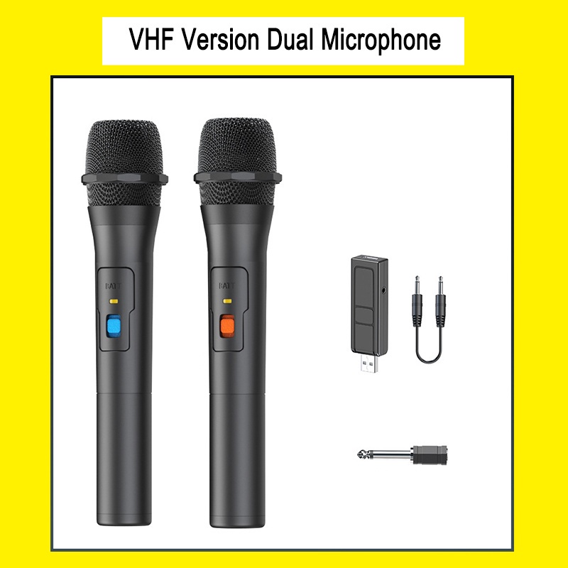 Wireless Microphone, VHF Dual Cordless Handheld Dynamic Unidirectional ...