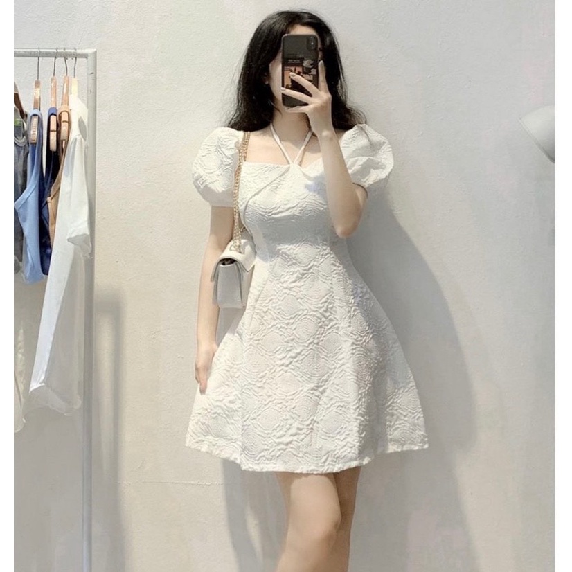 Korean Ulzzang Square Neck Sponge Dress With Bibs New Version | Shopee ...