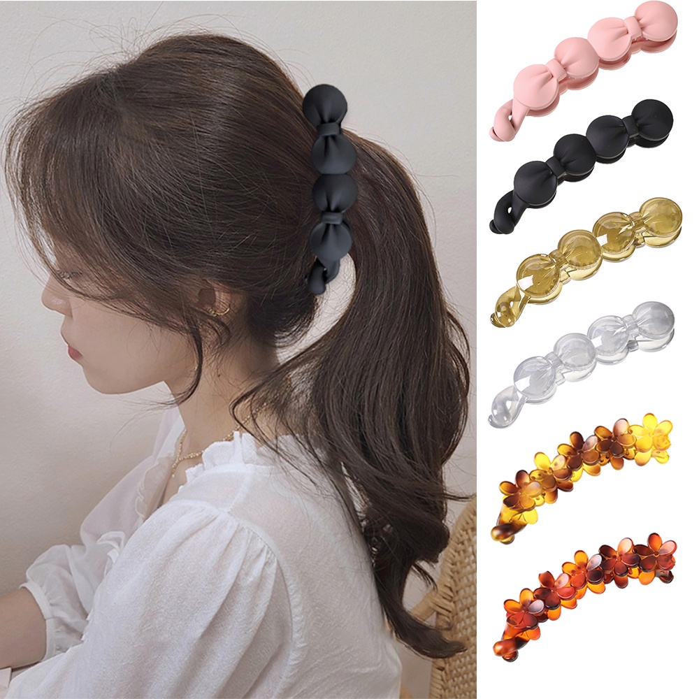 Korean Fashion Bow Matte Glossy Banana Clip Simple Non-slip Flower ...