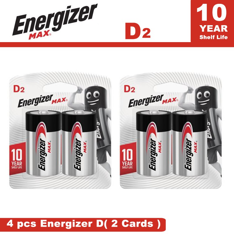 4 x Energizer Max D Size Alkaline Battery ( 2pcs in a card) | Shopee ...