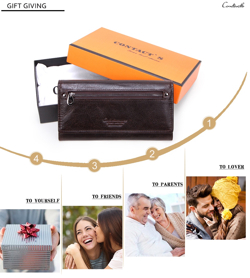 CONTACT'S Genuine Leather Men Long Wallets with Zipper Coin Purse Large ...