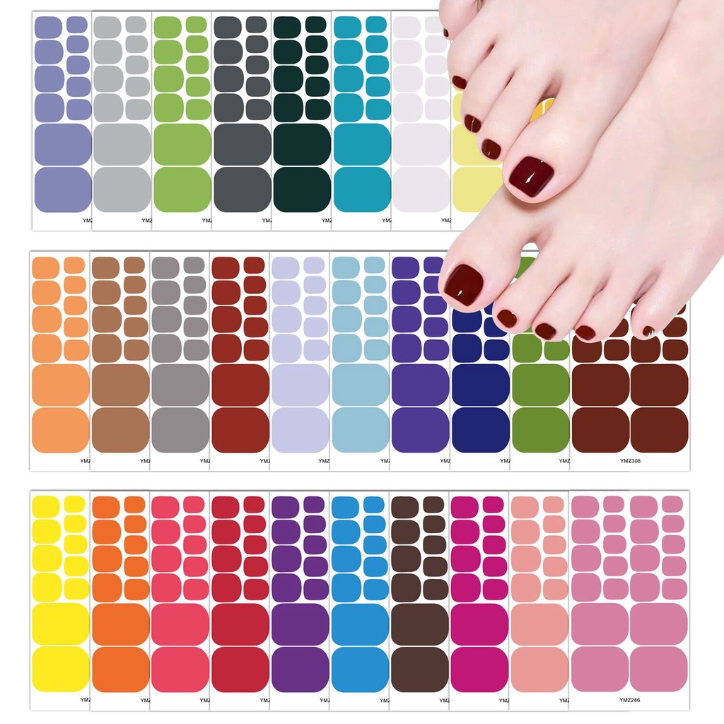 22tips/sheet Solid Color Toenail Stickers Waterproof Fashion Nail ...