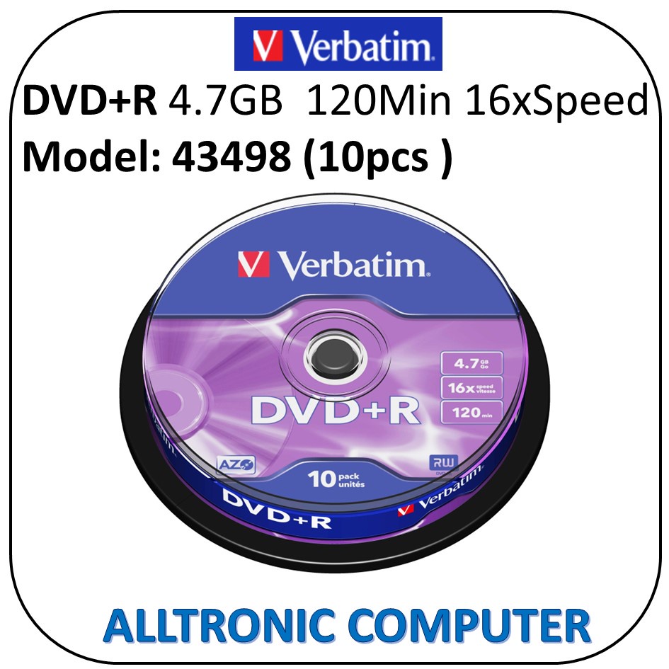 DVD+R Verbatim 4.7GB 16x Speed 120 Min 10pcs/pack P/N: 43498 Made in ...