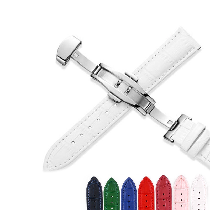 Genuine Leather Watchbands 16-24mm Universal Watch Butterfly buckle ...