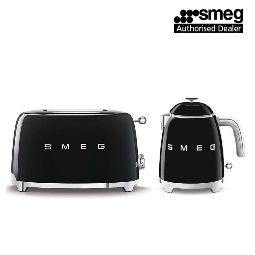 Smeg Breakfast Set Mini Kettle KLF05BLUK + Toaster TSF01BLUK (Black ...