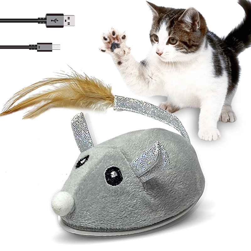 Cat Toys Mouse Electric Toy with Feather Wand. Smart Sensing Mice ...
