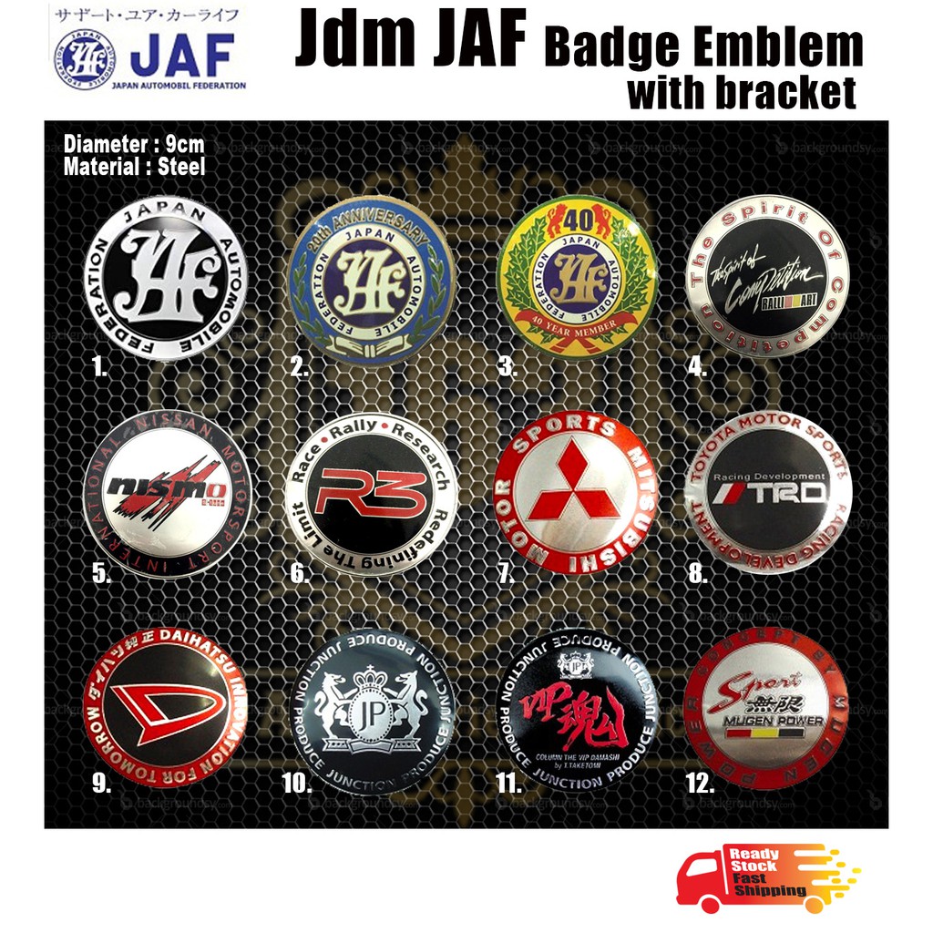 Universal car JDM JAF Japan Automobile Federation Front Grill Badge Emblem with bracket 9cm ...