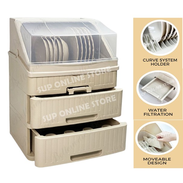 Multi Purpose Dish Drainer / Dish Storage / Dish Rack / Rack Pinggan / Drawer ( 2 & 3 TIER ...