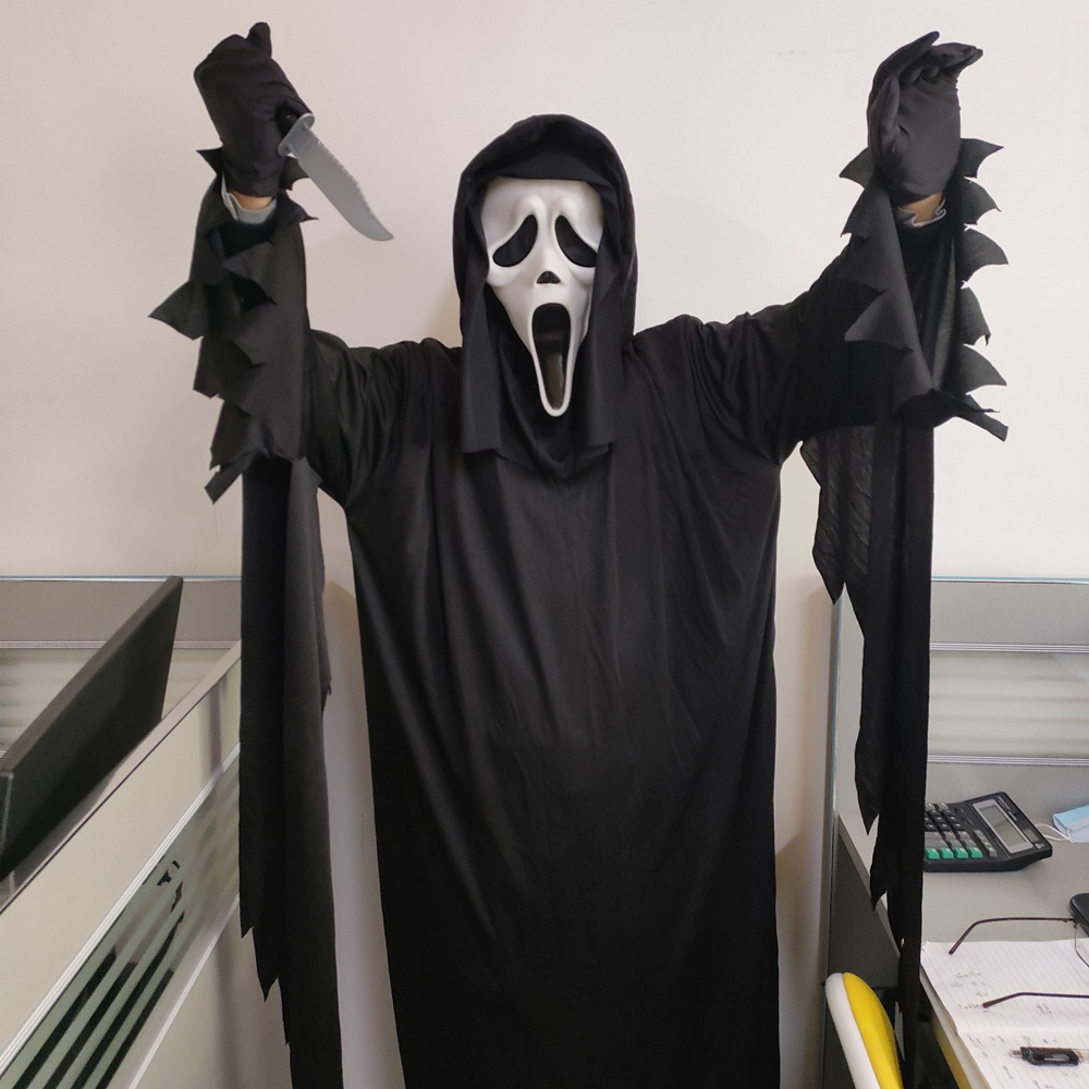 2022 Halloween Demon Ghosts Costume Man Women Adult Black Scream Death ...