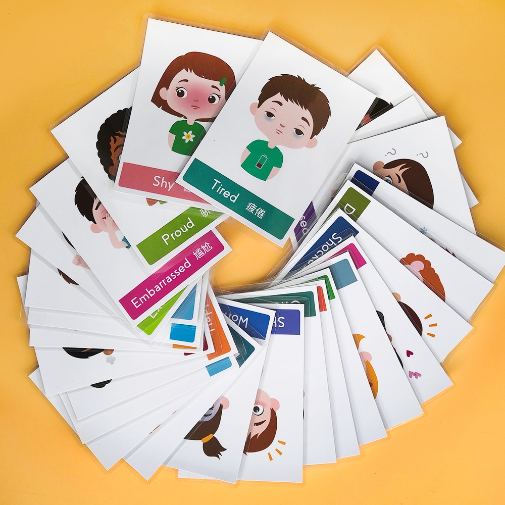 24Pcs Baby English&Chinese Cards Cartoon Emotion Montessori Flash Cards ...