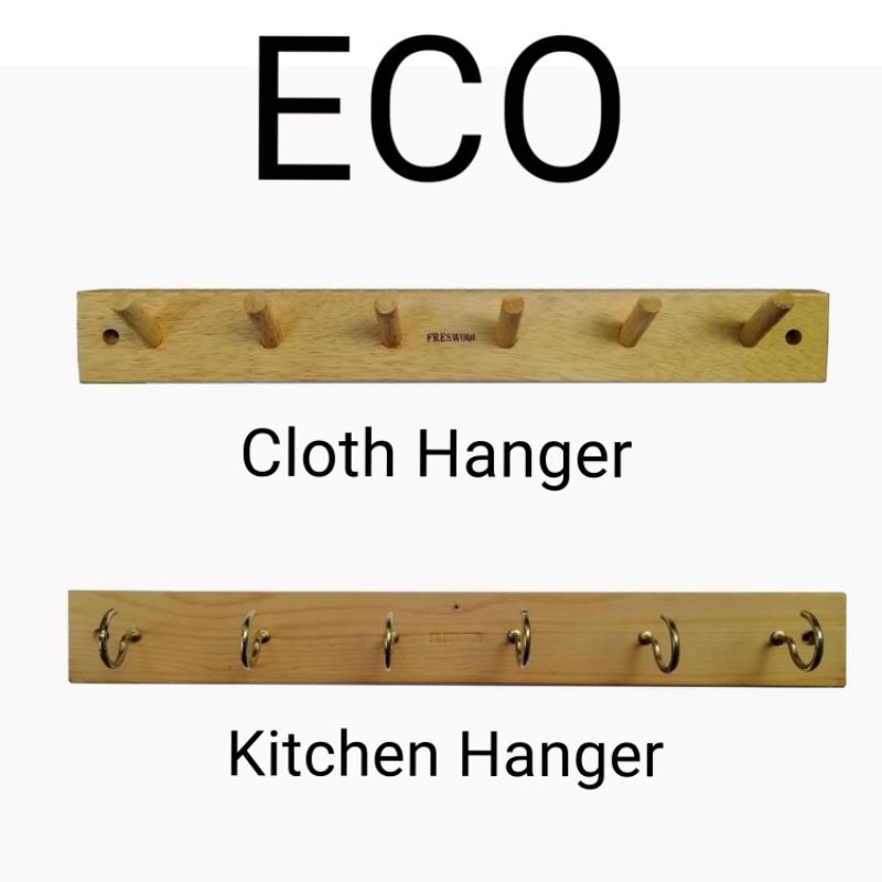ECO Wooden Cloth Hanger / Wooden Kitchen Hanger (2 Pieces) | Shopee ...