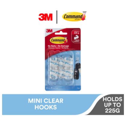 3M COMMAND HOOKS CLEAR AND TRANSPARENT 17006 17006CLR 225G ADHESIVE ...
