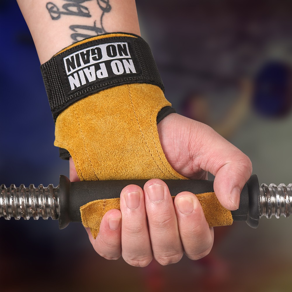 1Pair Cowhide Gym Gloves Weightlifting Deadlift Exercise Sports ...