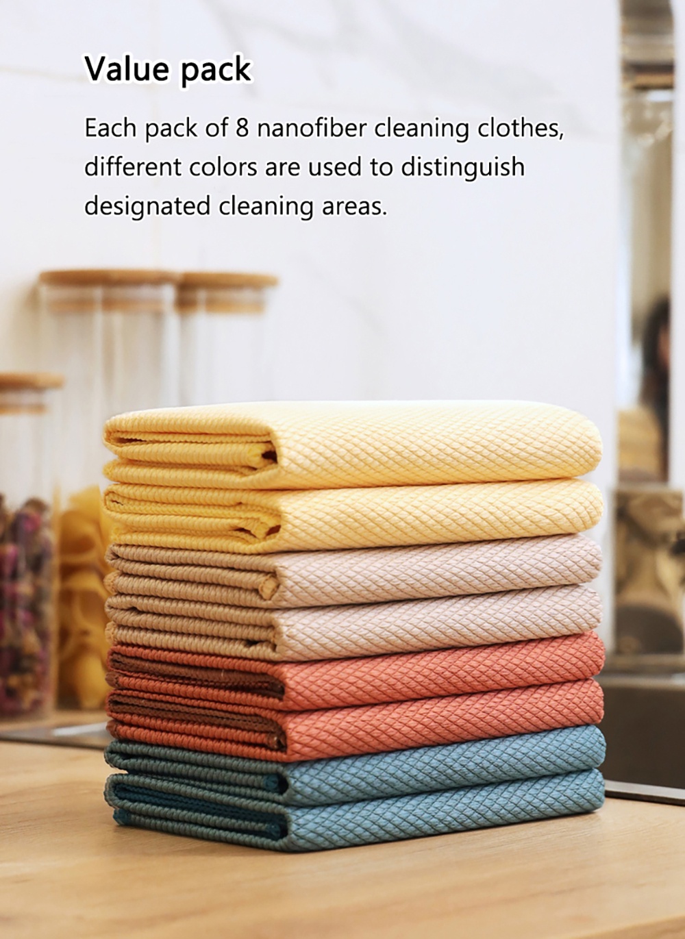 [8pcs]Thickened Nanofiber Cleaning Cloth Lint-Free Wave Pattern Fish ...