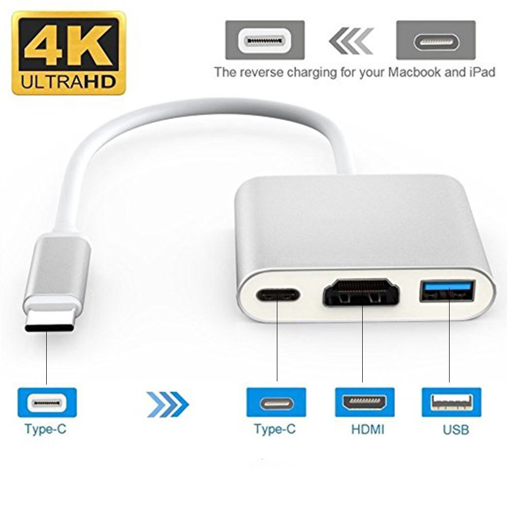 HC04 3 Port USB 3.1 Type C to HDMI + USB Type C Hub & Video Adapter ...