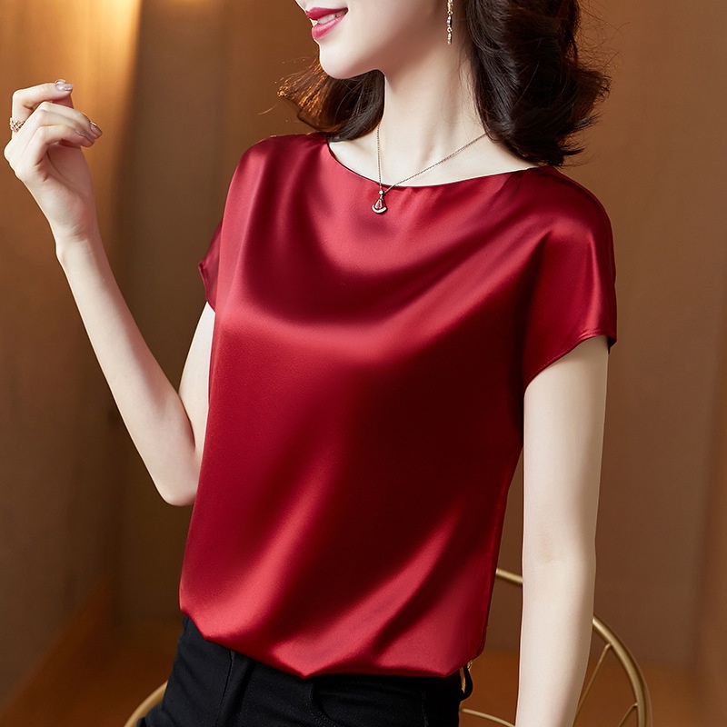 Ready Stock Satin Blouse ShortSleeve Shirt Women Blouse Loose Retro ...
