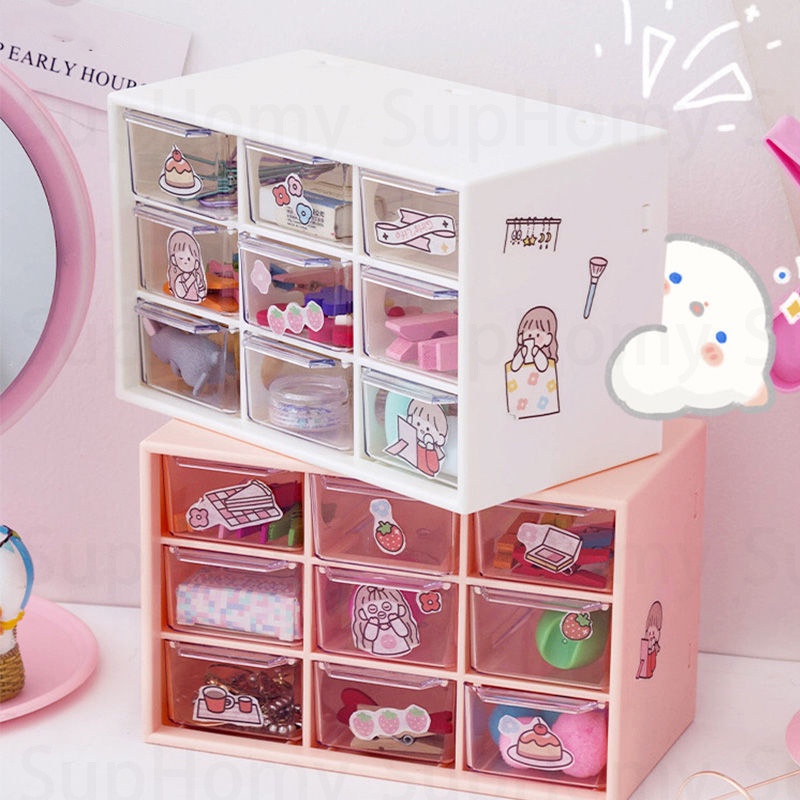 💖SG local stock💖9 drawer cute sticker box organizer Table drawer Mini ...