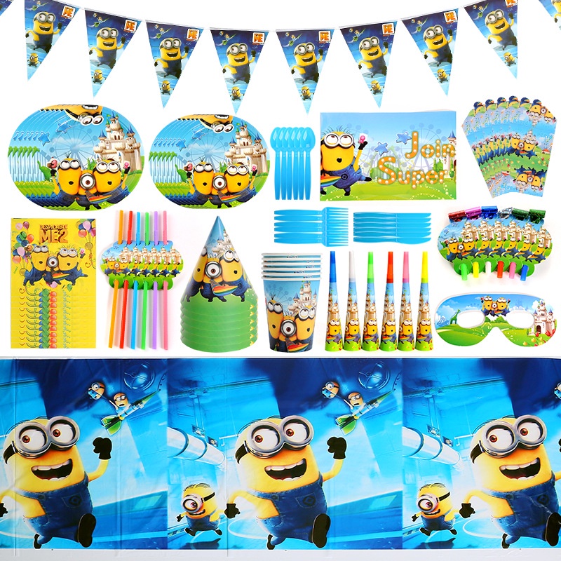 Minions Despicable Me Disposable Tableware Decoration Set Banner Cake ...