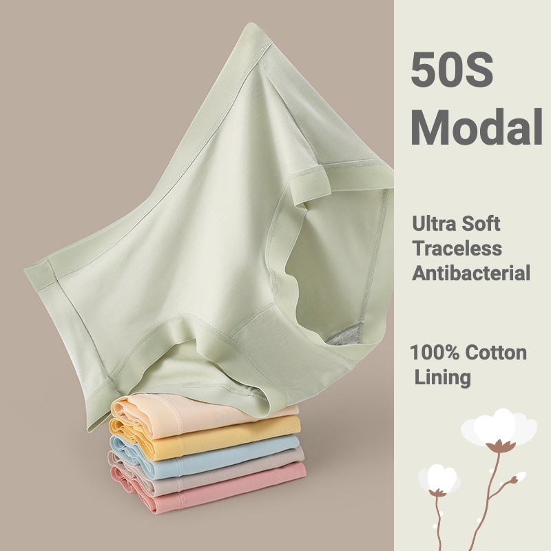 Modal Women's Underwear Cotton Antibacterial Panties Mid-Waist Seamless ...
